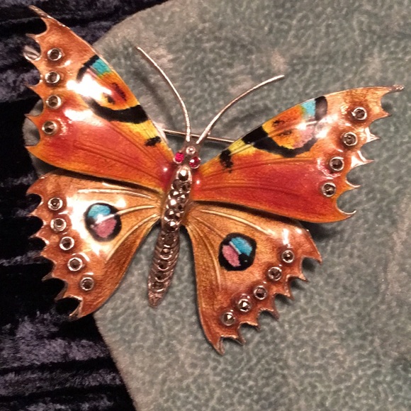 Jewelry | Vintage Enamel Sterling Silver Butterfly Brooch | Poshmark